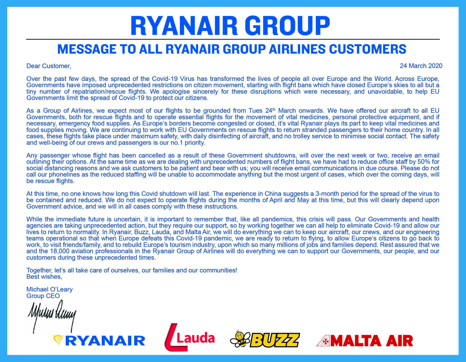 Ryanair closing down for almost 3 months - The Leader - The No. 1 ...